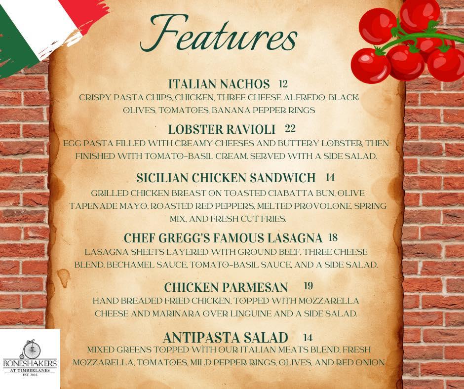 Menu at BoneShakers steakhouse, Salem, 544 E Pershing St