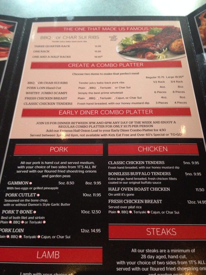 Menu at Damon's Restaurant, Lincoln