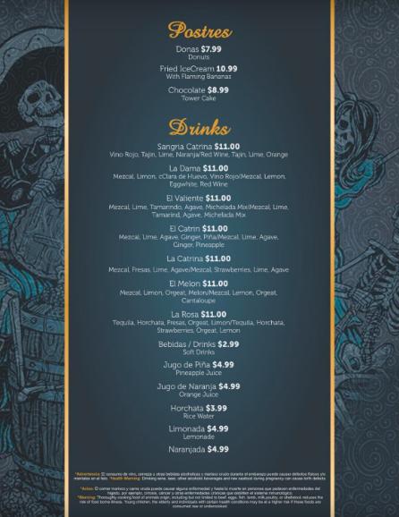 Menu at La Catrina Bar & Grill, Las Vegas
