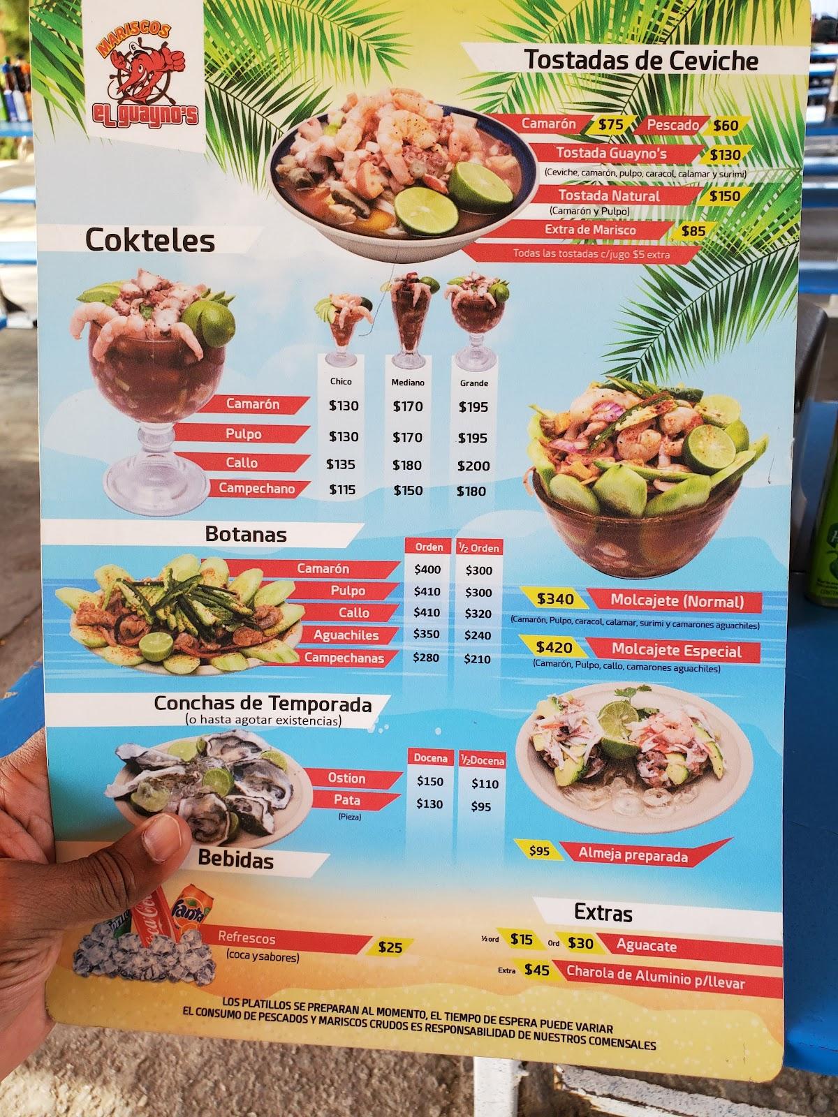 Carta del restaurante Mariscos El Guaynos, Mexicali