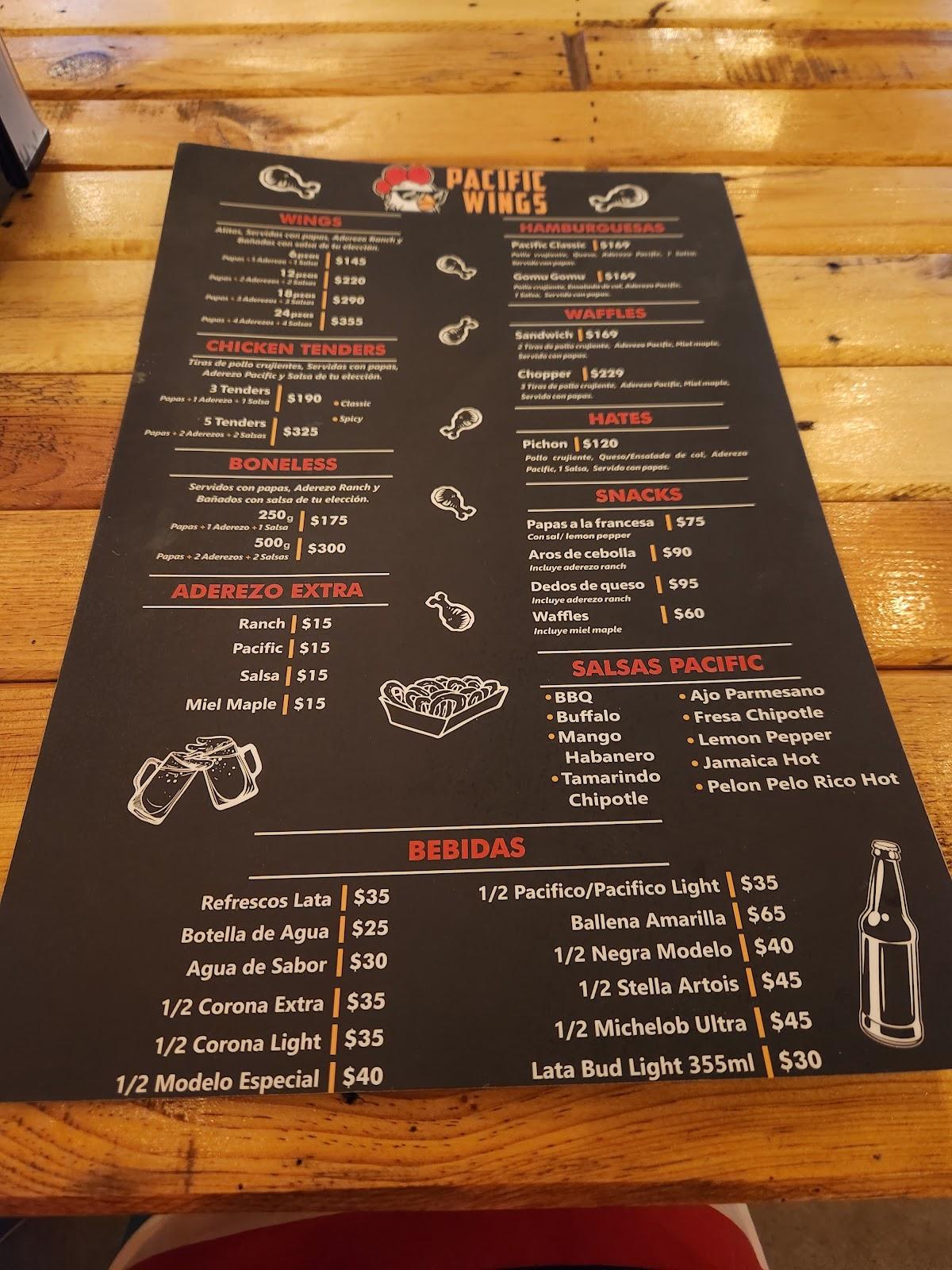 Menu at Pacific Wings restaurant, La Paz
