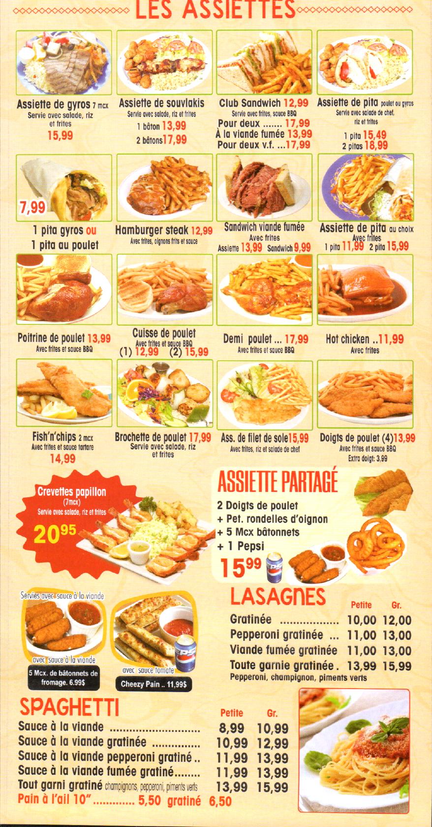Menu au Pizzeria St-Jacques, Saint-Jacques