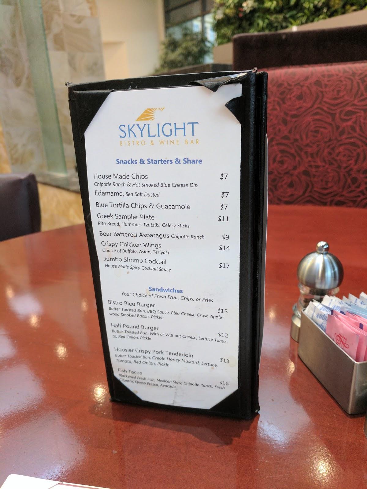 Menu at Skylight Bistro & Wine Bar, Indianapolis