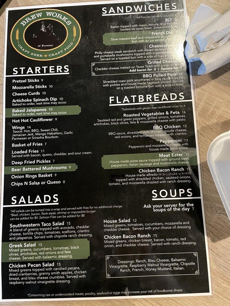Menu at Brew Works pub & bar, Fremont
