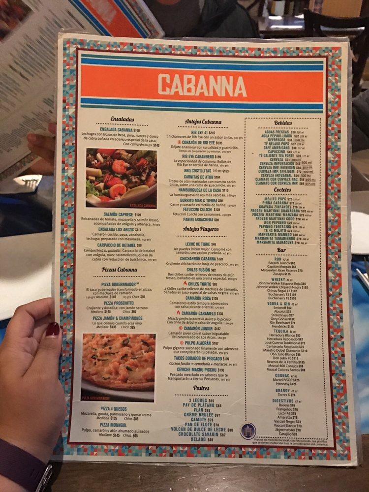 Menu at Cabanna restaurant, Tijuana