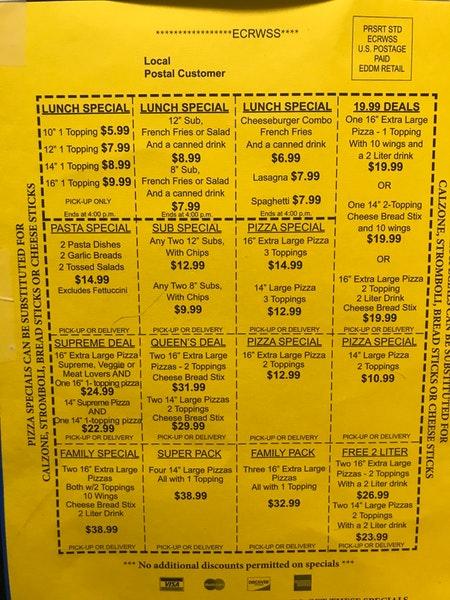 Menu at Queen's Pizza & Subs pizzeria, Rich Creek