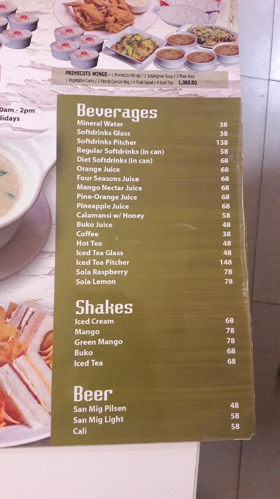 Menu at Sunburst Restaurant, Iligan City, 67G4+C3J