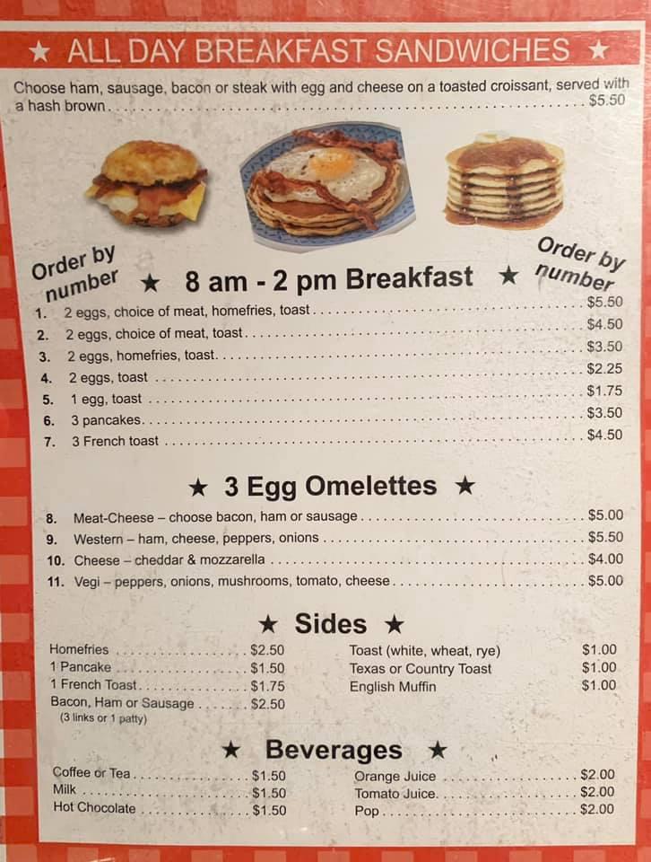 Menu at Buddys Cafe, Youngstown