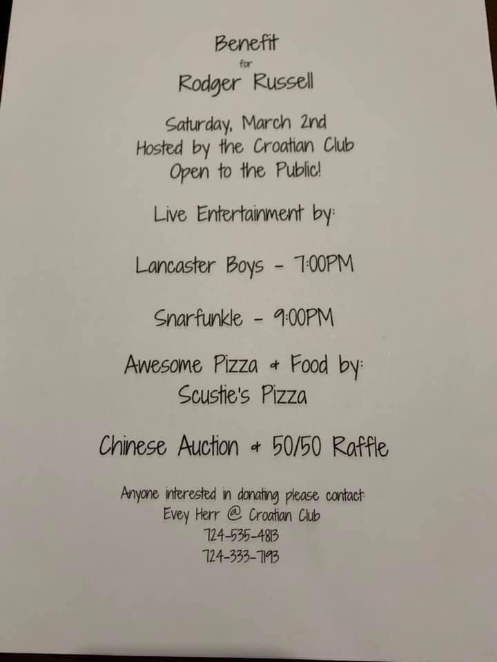 Menu at Croatian Club, West Pittsburg
