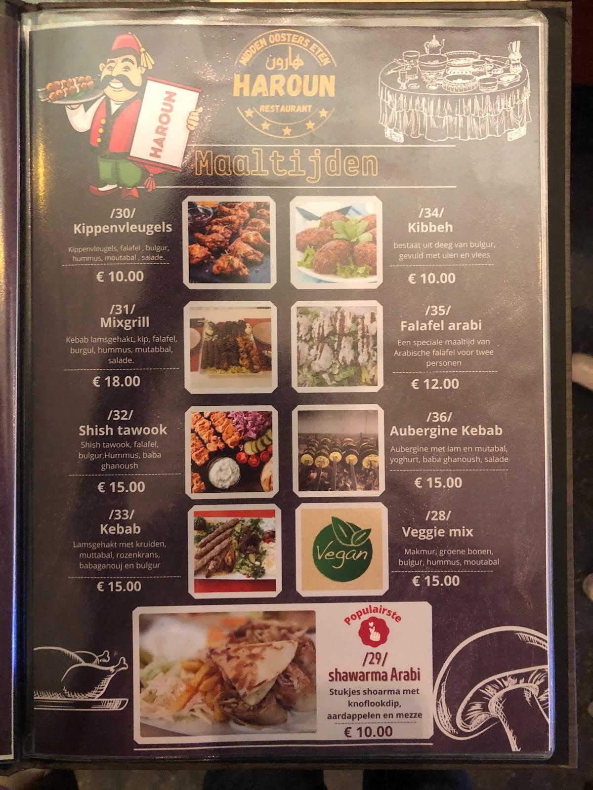 Menu au Haroun Restaurant, Gand