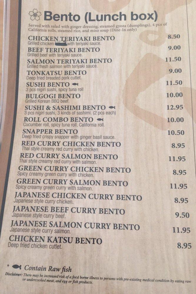 Menu at Little Kyoto restaurant, Hayden