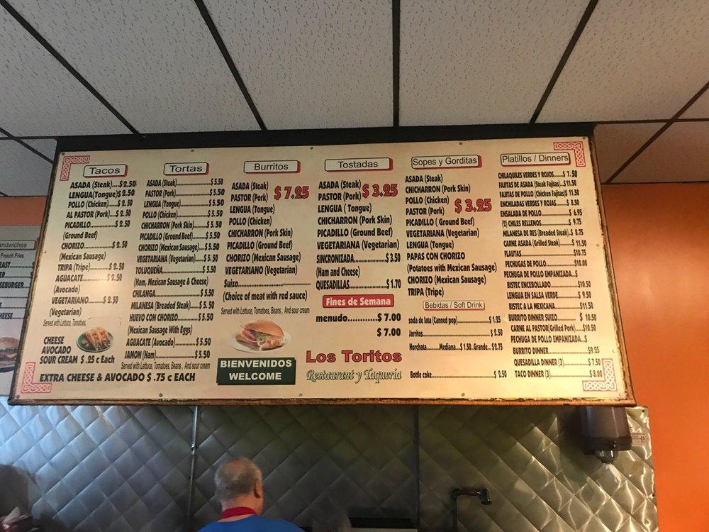 Menu at Los Toritos restaurant, Chicago