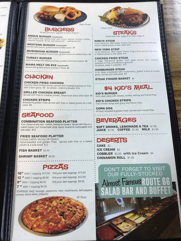 Menu at Mama Jack's restaurant, Kountze