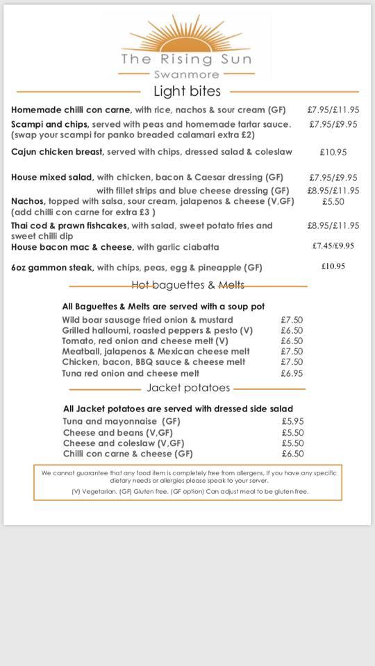 Menu at The Rising Sun pub & bar, Waltham Chase