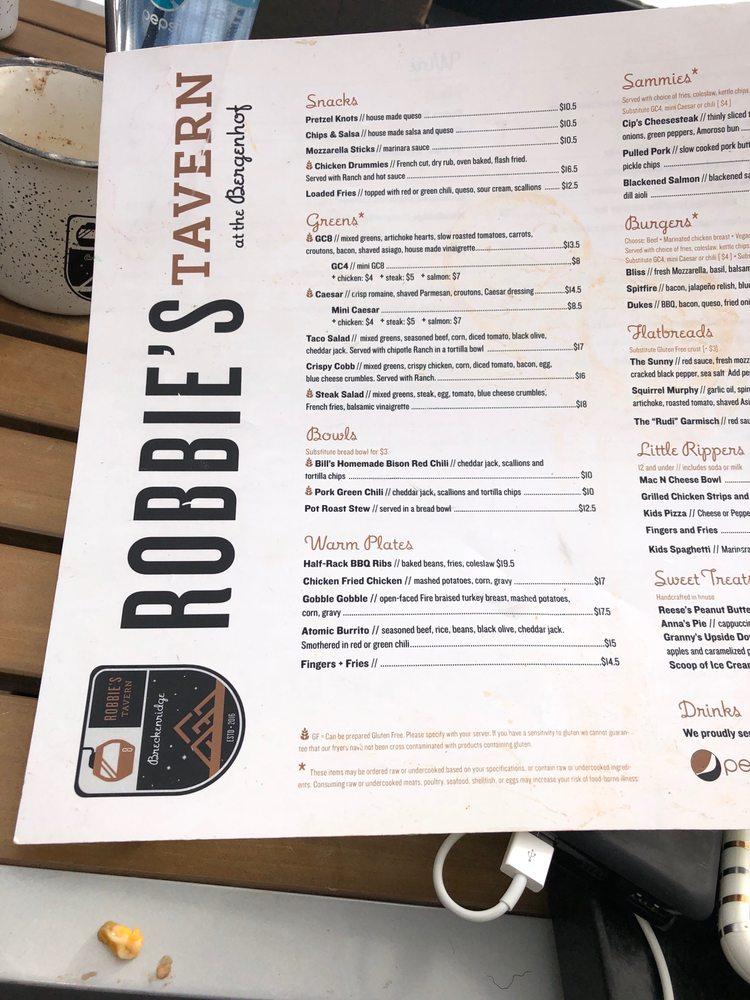 Carta del pub y bar Robbie's Tavern, Breckenridge