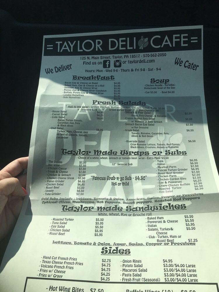 Menu at Taylor Deli restaurant, Taylor, 125 N Main St