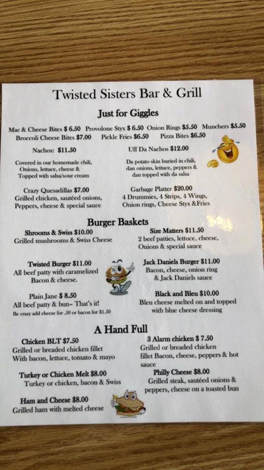 Menu at Twisted Sisters at Pub 21, Ada
