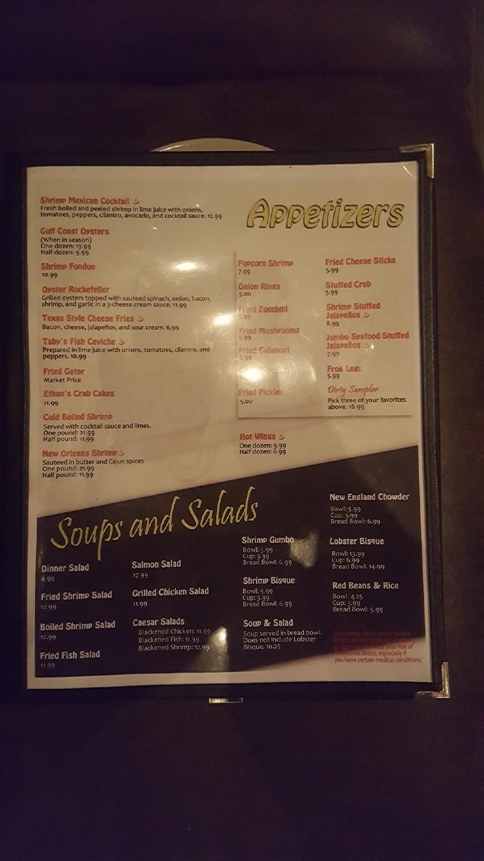 Menu at Dirty Al's Bayou Grill restaurant, McAllen, N 10th St #400
