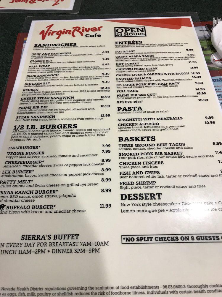 Menu at Virgin River Casino and Lodge cafe, Mesquite, 100 E Pioneer Blvd