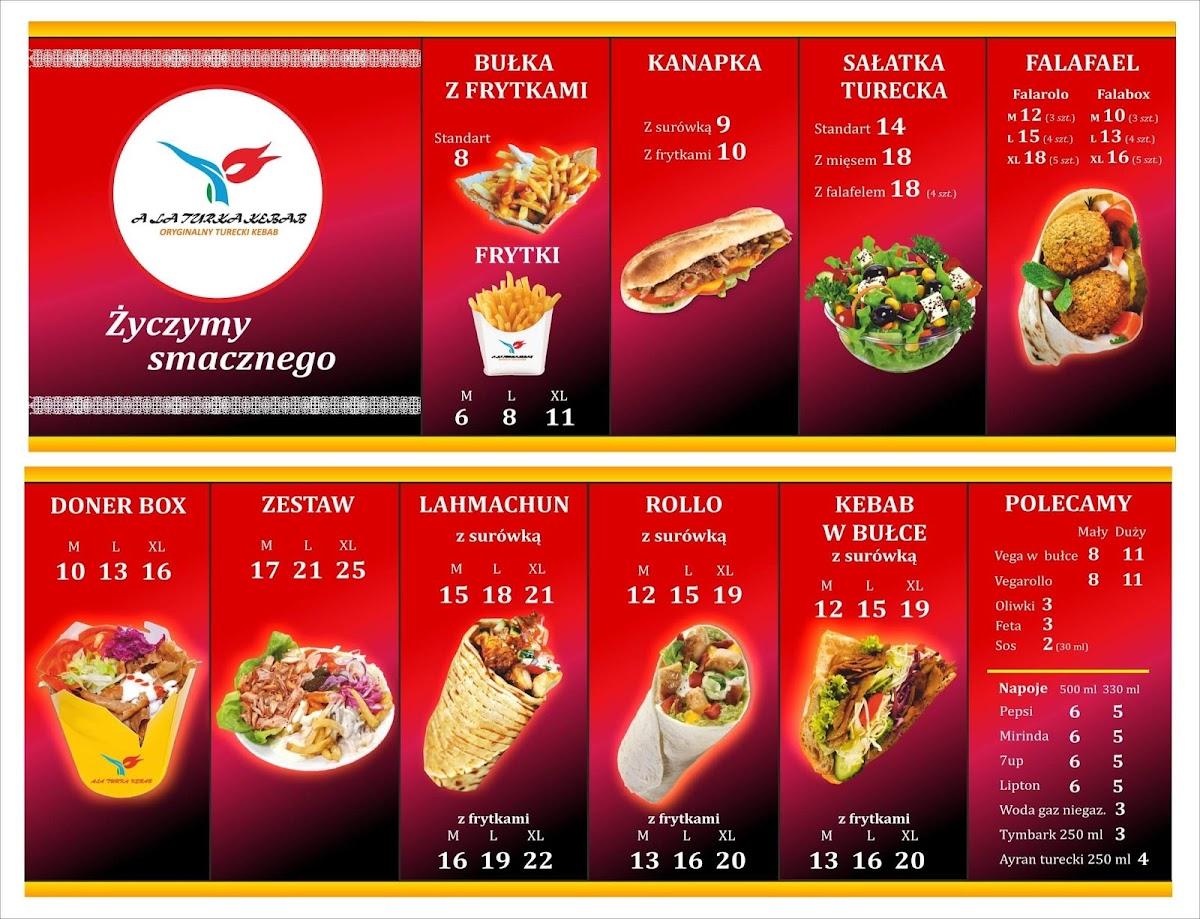 Menu at A La Turka Kebab restaurant, Szczecin