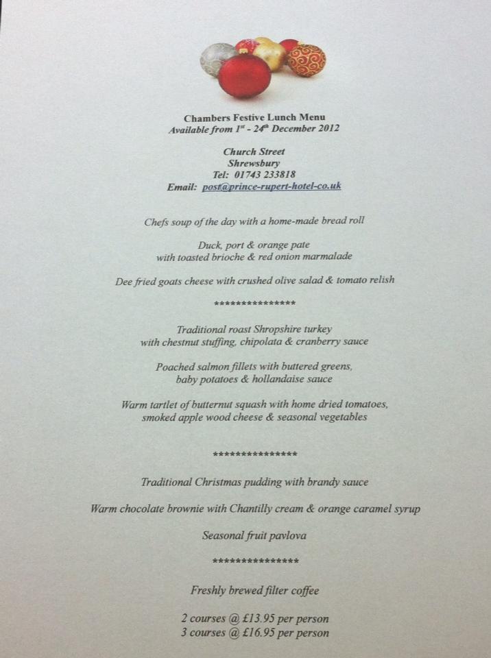 Menu at Chambers Restaurant, Shrewsbury, Butcher Row