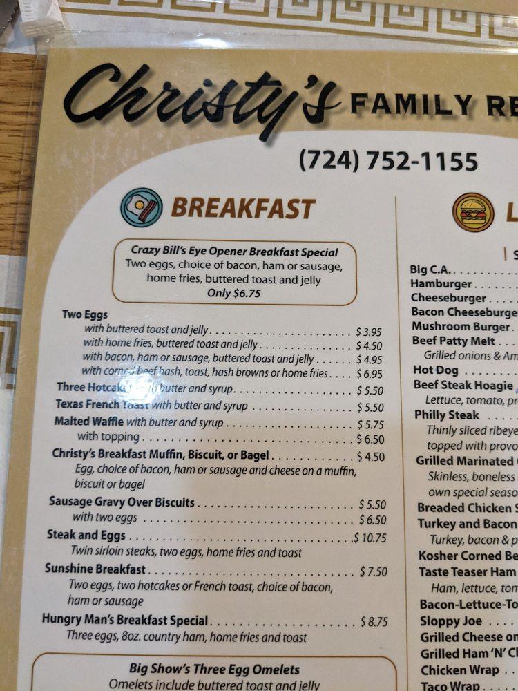 Menu at Christy's Restaurant, Ellwood City, PA-65