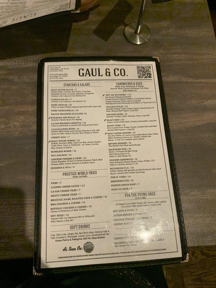 Menu at Gaul & Co. Malt House Rockledge pub & bar, Rockledge