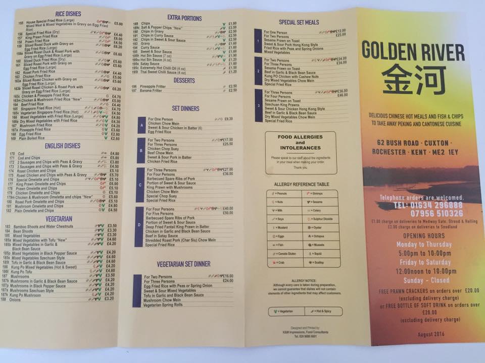 Menu at Golden River Cuxton restaurant, Rochester