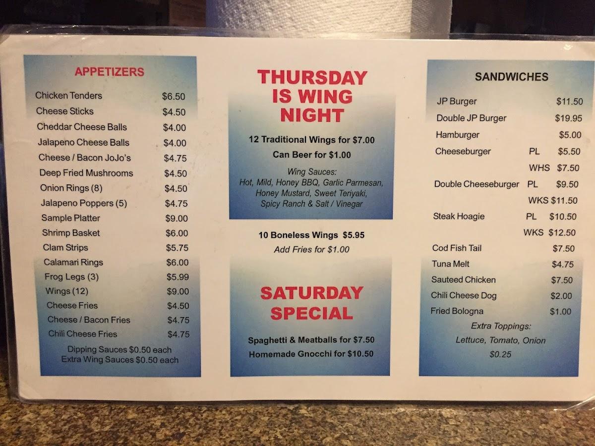 Menu at JP's Saloon pub & bar, USA, Unionvale Rd