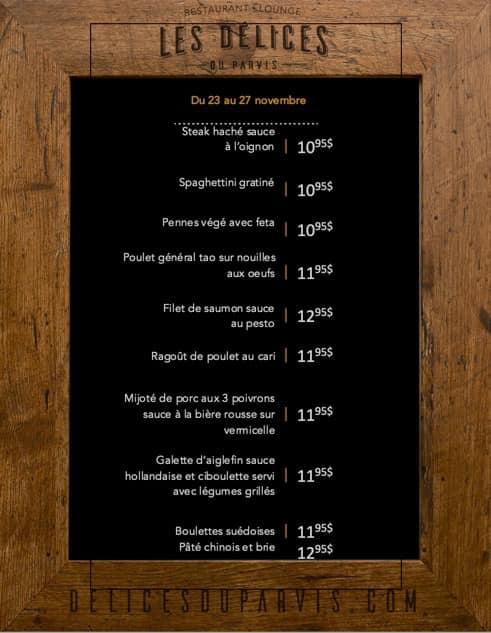 Menu au Les Délices du Parvis restaurant, Québec