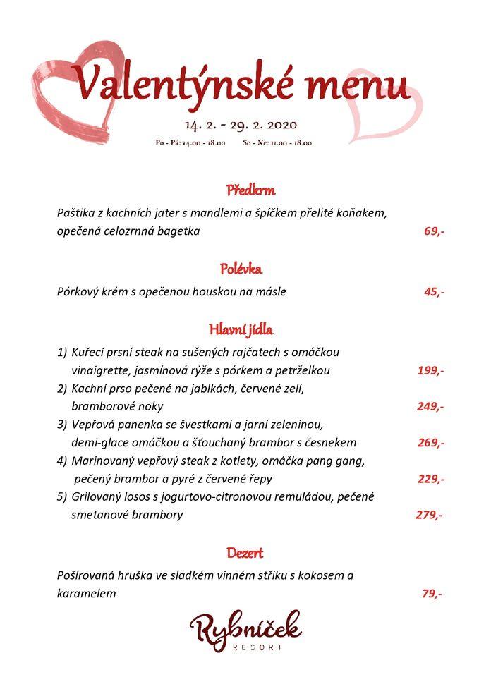 Menu at Resort Rybníček restaurant, Blatnice pod Svatým Antonínkem
