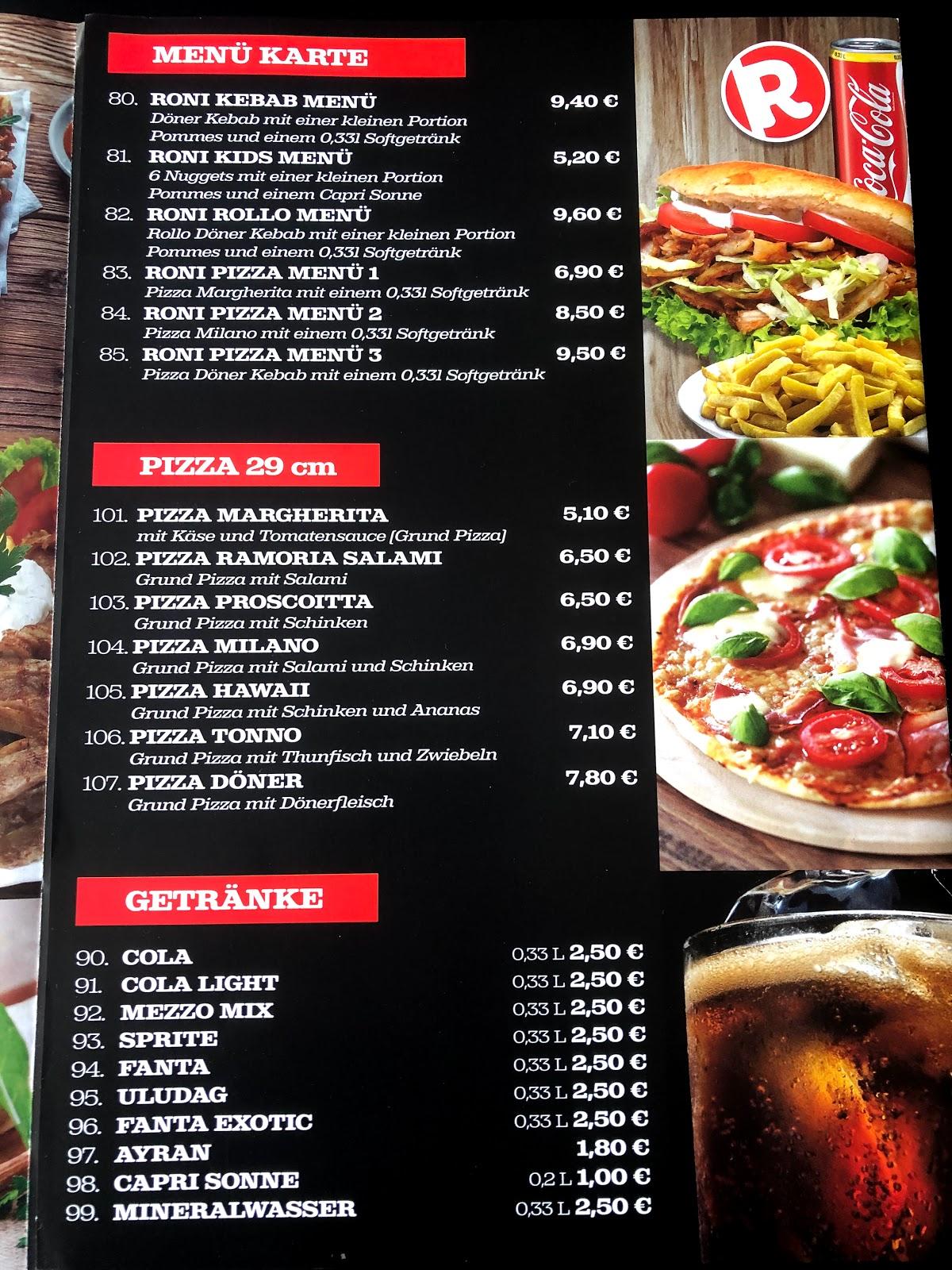 Menu at Roni Döner & Feinkost restaurant, Büsum