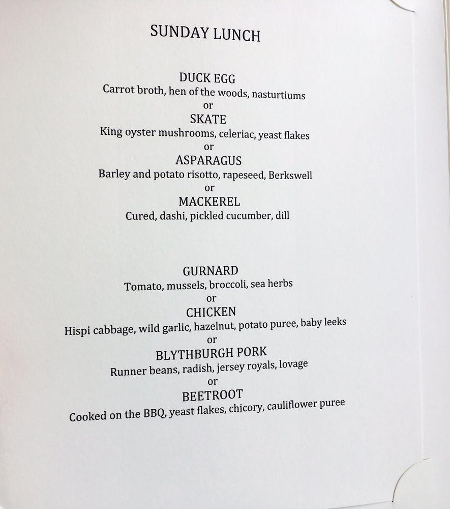 Menu at Simpsons Restaurant, Birmingham