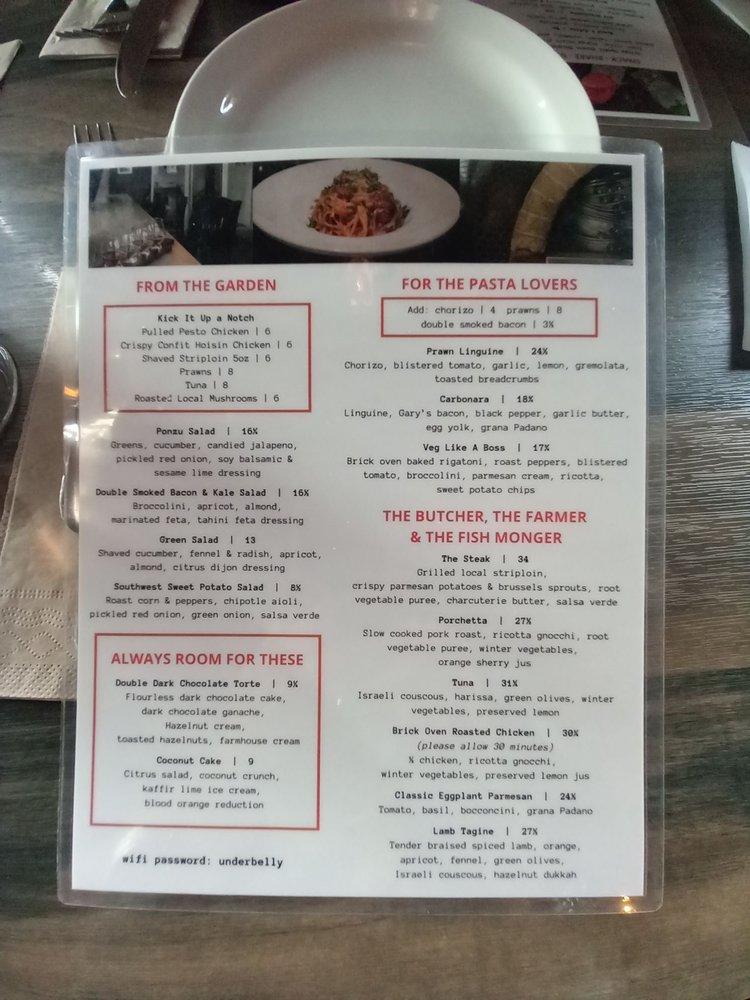 Menu at Underbelly - By The Pig pub & bar, Kamloops