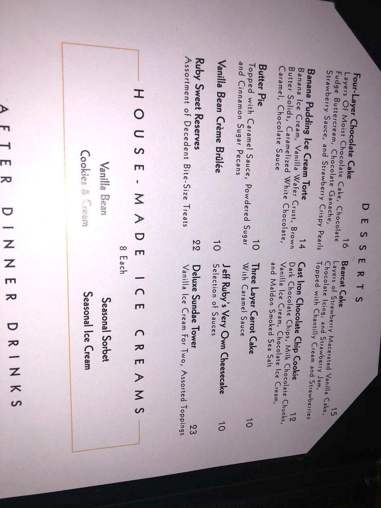 Menu at Jeff Ruby's Steakhouse, Cincinnati