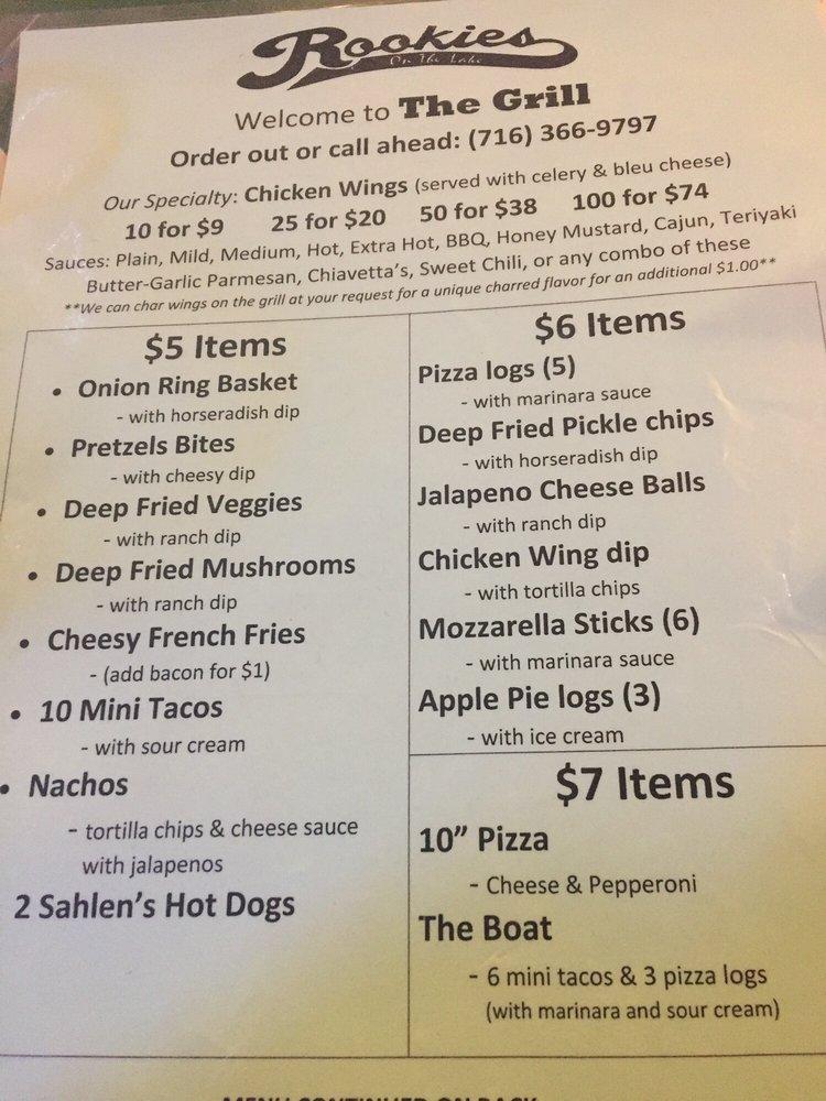 Menu at Rookies On The Lake fast food, Dunkirk