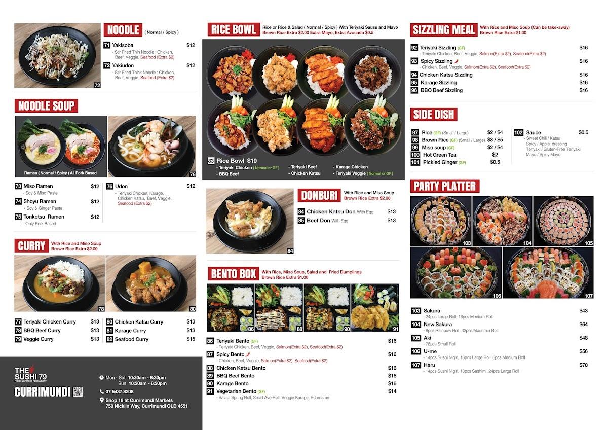 Menu at The Sushi 79 restaurant, Currimundi, Markets