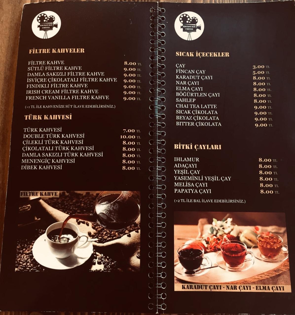 Menu at Cafe Backstage Kartal, Istanbul
