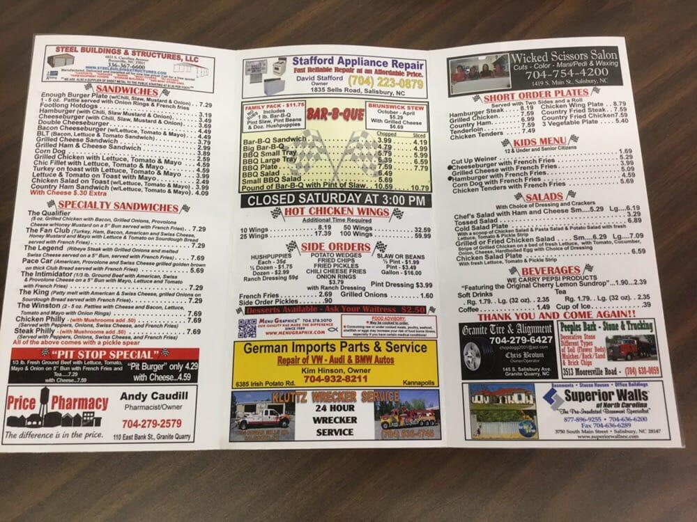 Menu at Checkered Flag Barbecue, Salisbury