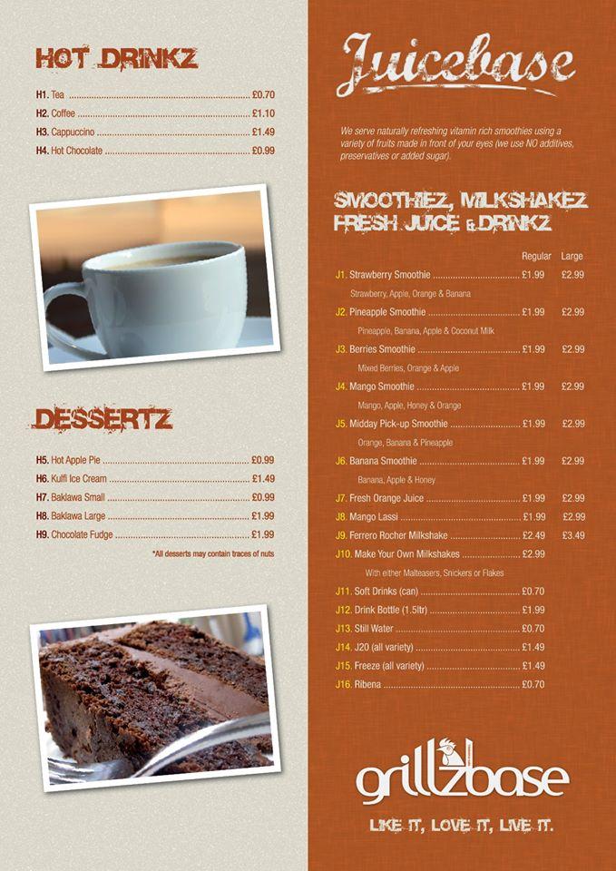 Menu at Grillzbase HMC restaurant, London, 106 Mile End Rd