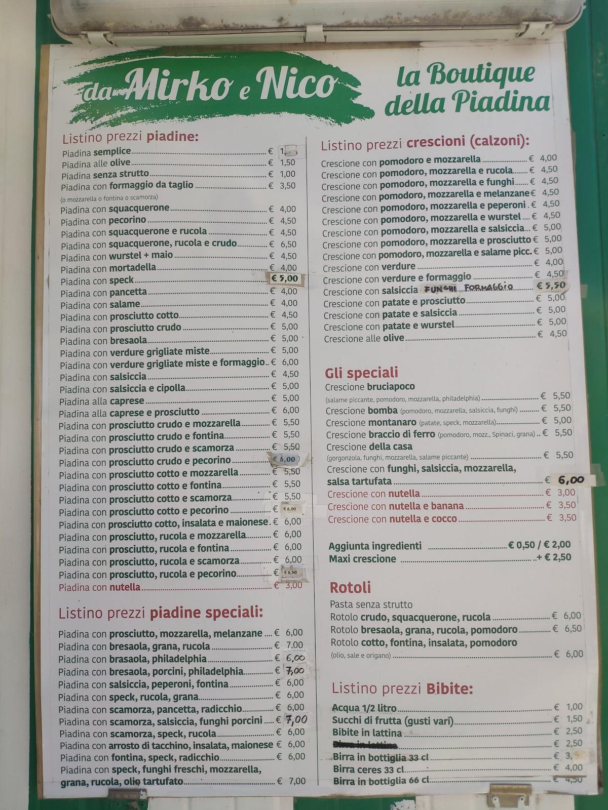 Menu da La Boutique della Piadina da Mirko e Nico ristorante, Lido Adriano