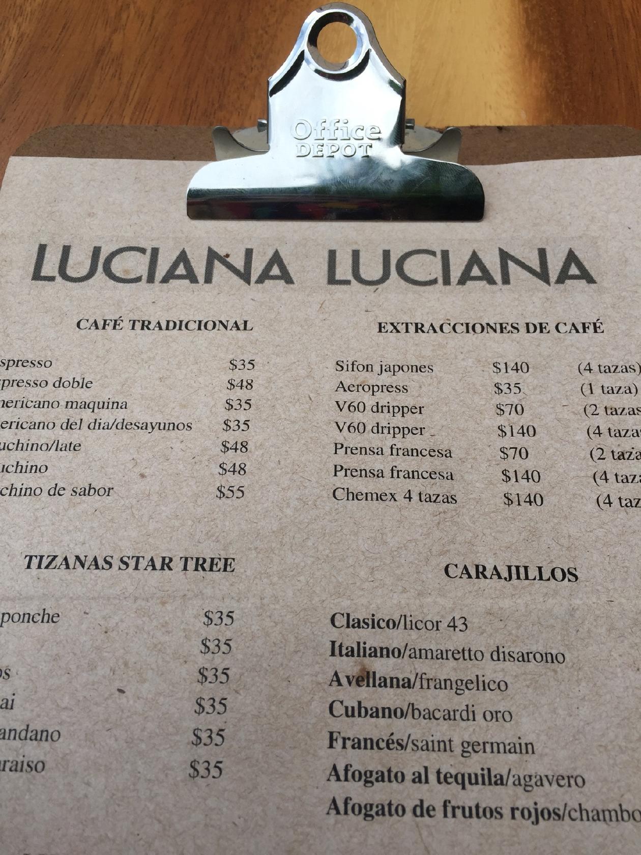 Carta del restaurante Luciana Luciana, Guadalajara, Av Providencia 2772