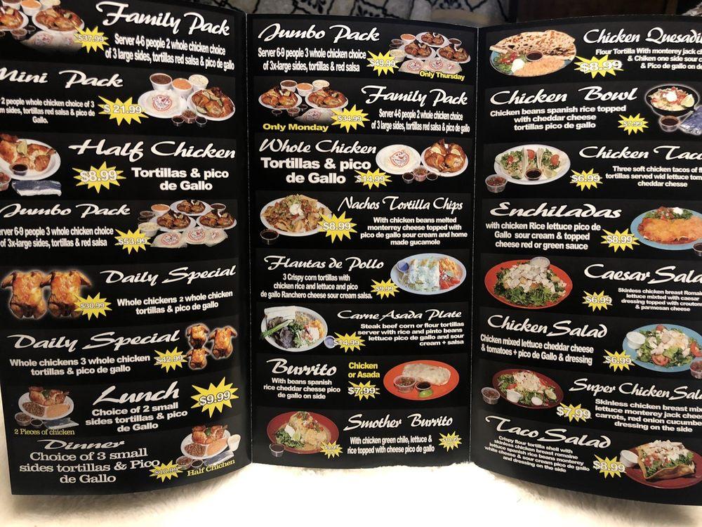 Menu at Senor Chicken restaurant, Aurora