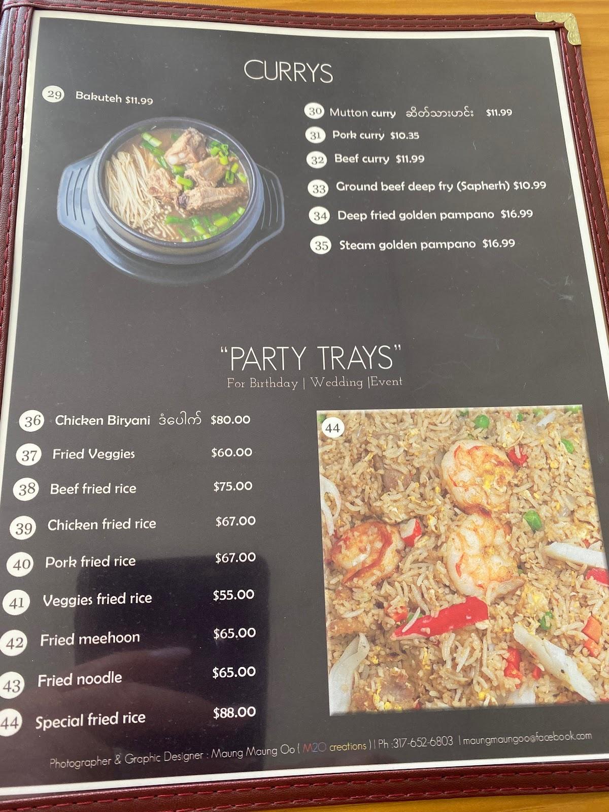 Menu at Esther Asian Restaurant, Indianapolis
