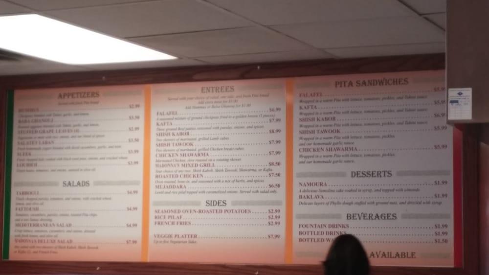 Menu at Madonna's Mediterranean Cuisine restaurant, Pittsburgh