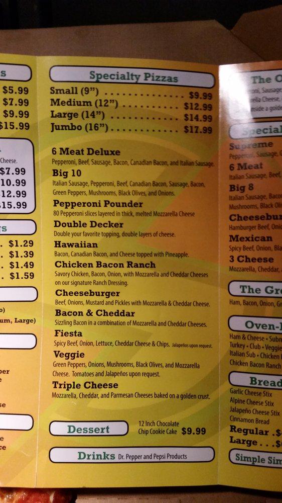 Menu at Simple Simon's Pizza - Erick, OK pizzeria, Erick