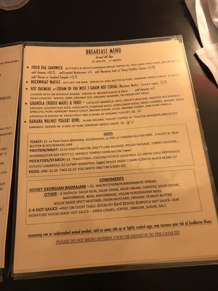 Menu at The Catalyst Cafe, Missoula