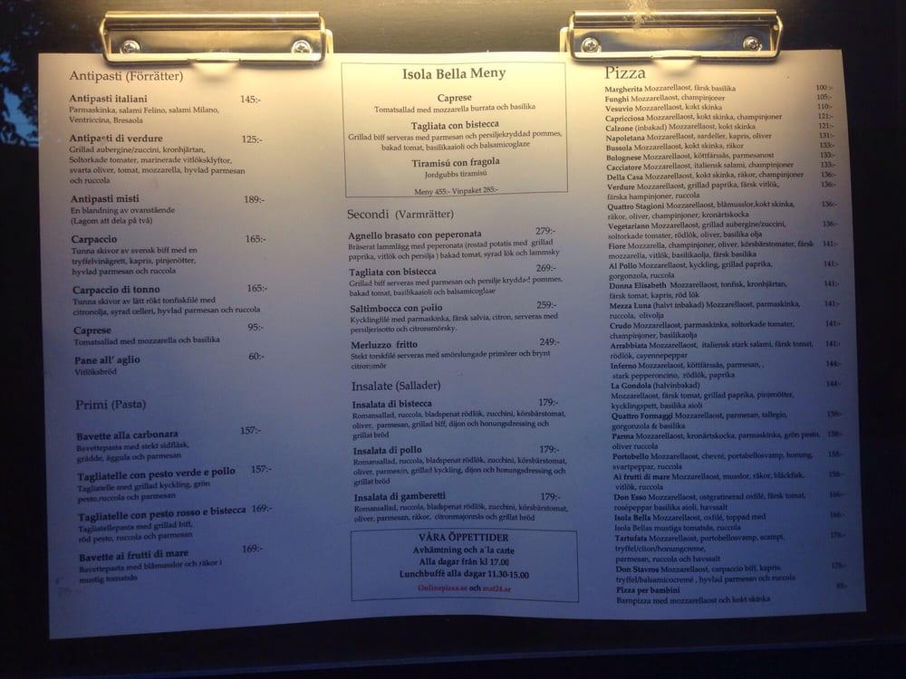Menu at Isola Bella pizzeria, Visby