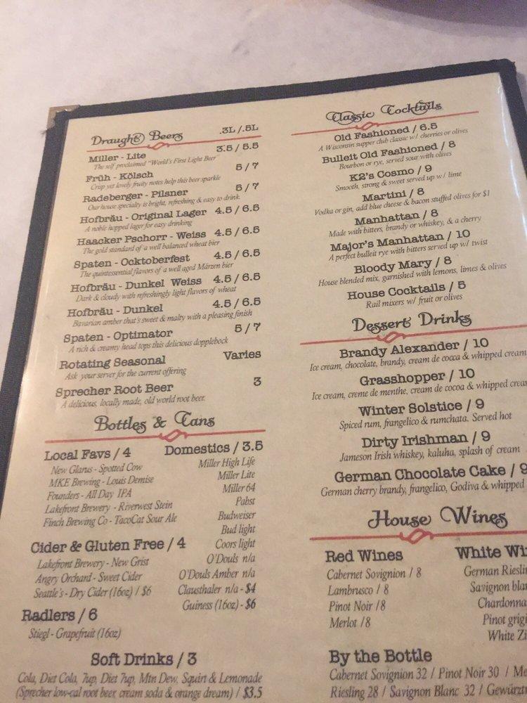 Menu at Kegel's Inn restaurant, West Allis