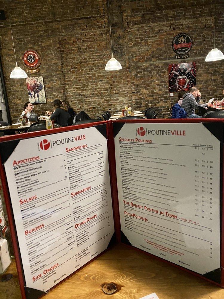 Menu at Poutineville restaurant, Québec City